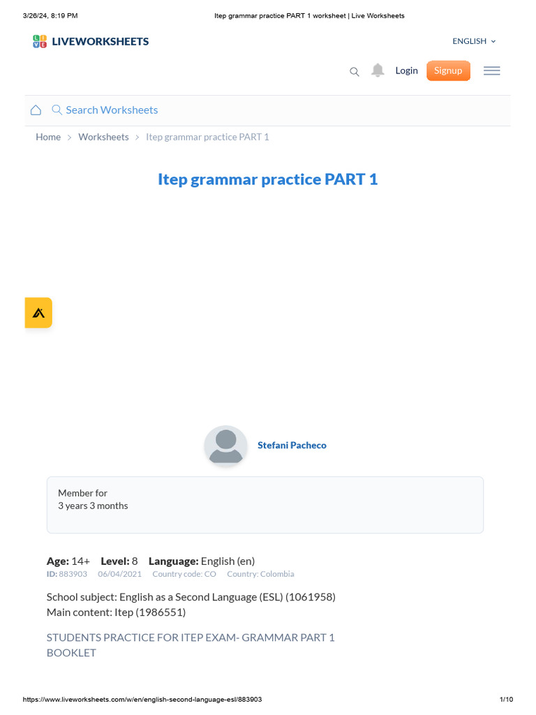 Itep grammar practice PART 1 worksheet _ Live Worksheets | PDF | Worksheet