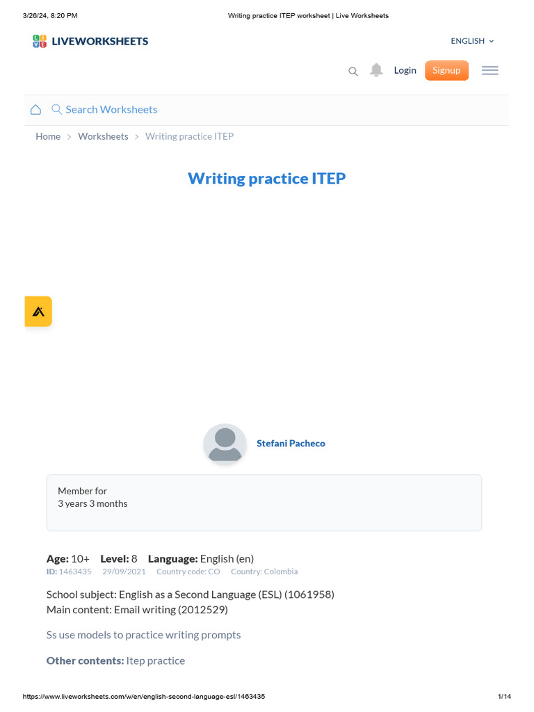 Writing Practice ITEP Worksheet - Live Worksheets | PDF | Worksheet ...