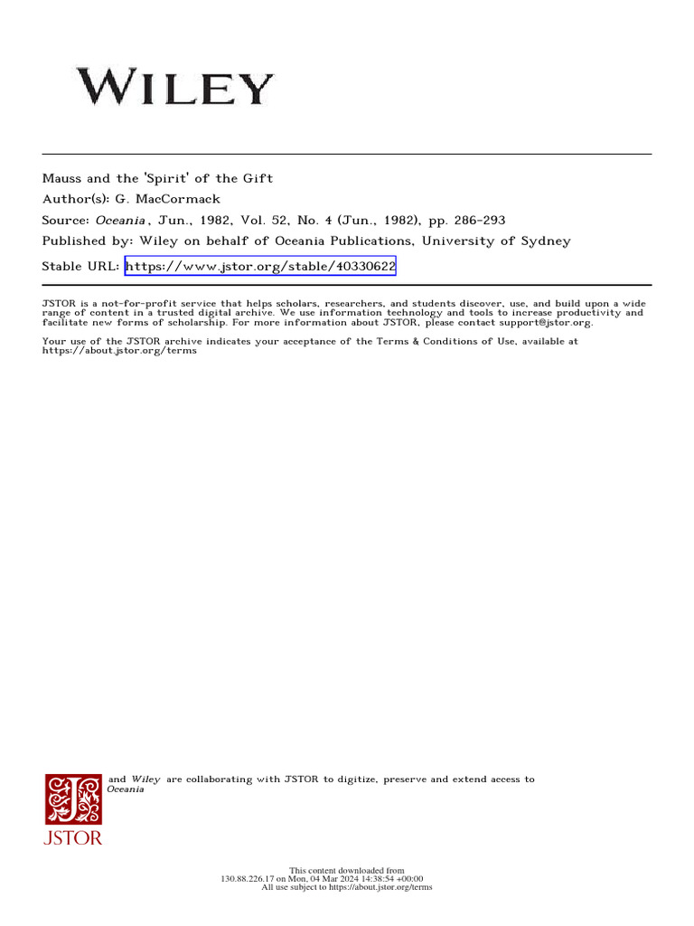 Mauss and the Gift's Spiritual Power | PDF | Gift | Thought
