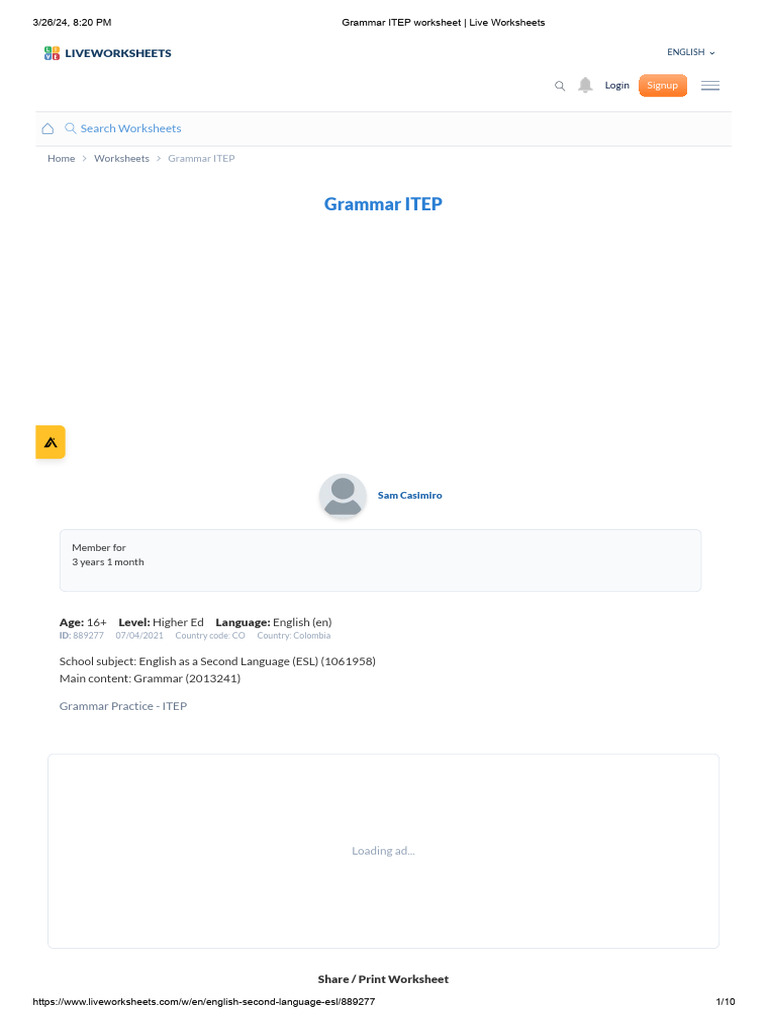 Grammar ITEP Worksheet - Live Worksheets | PDF | Worksheet