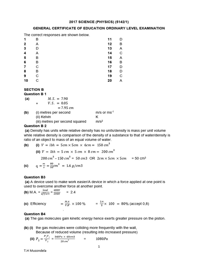 Scie 1 Marking Key 2017 | Download Free PDF | Density | Gases