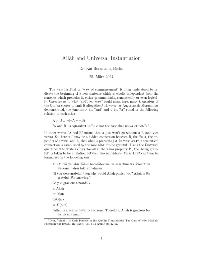 Allah and Universal Instantiation | PDF | God In Islam | Islamic Belief ...