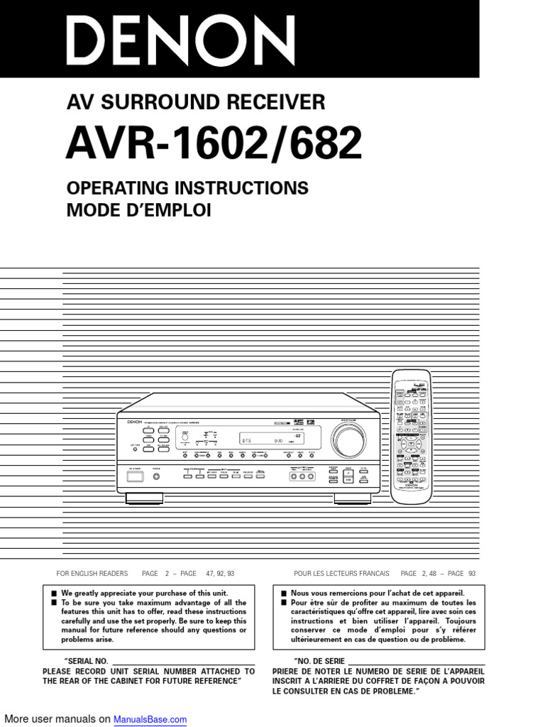 AVR-1602/682 Receiver Manual | PDF | Sound Technology | Sound Production