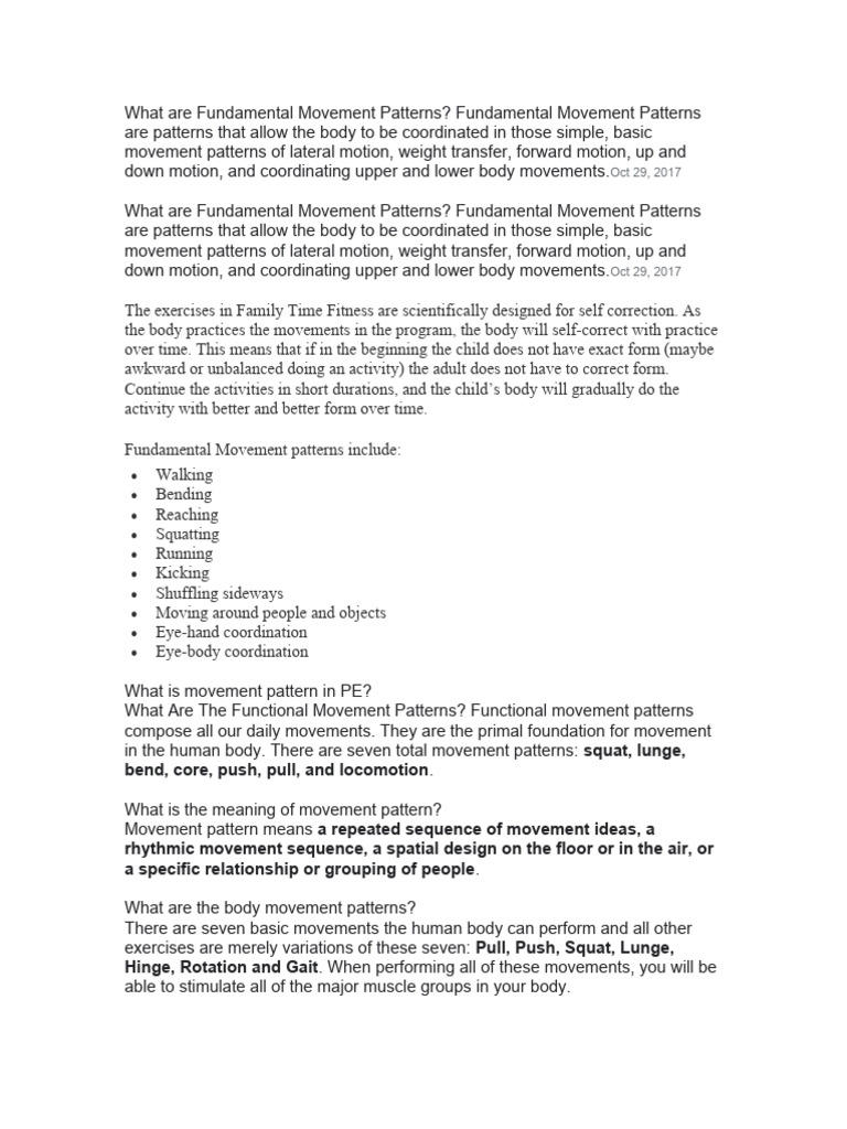 Lesson 1 Fundamental Movement Pattern | PDF | Human Body | Physical Fitness