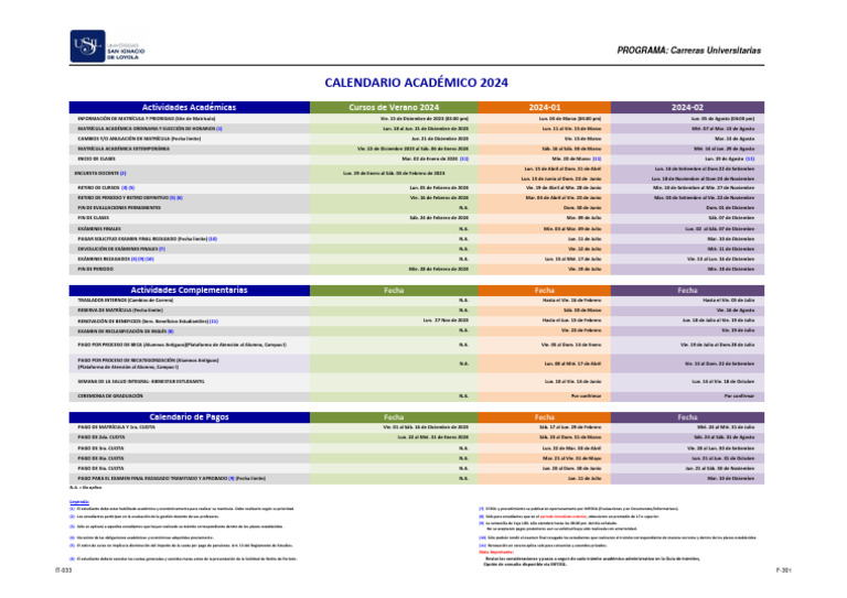 Calendario Academico USIL 2024 | PDF