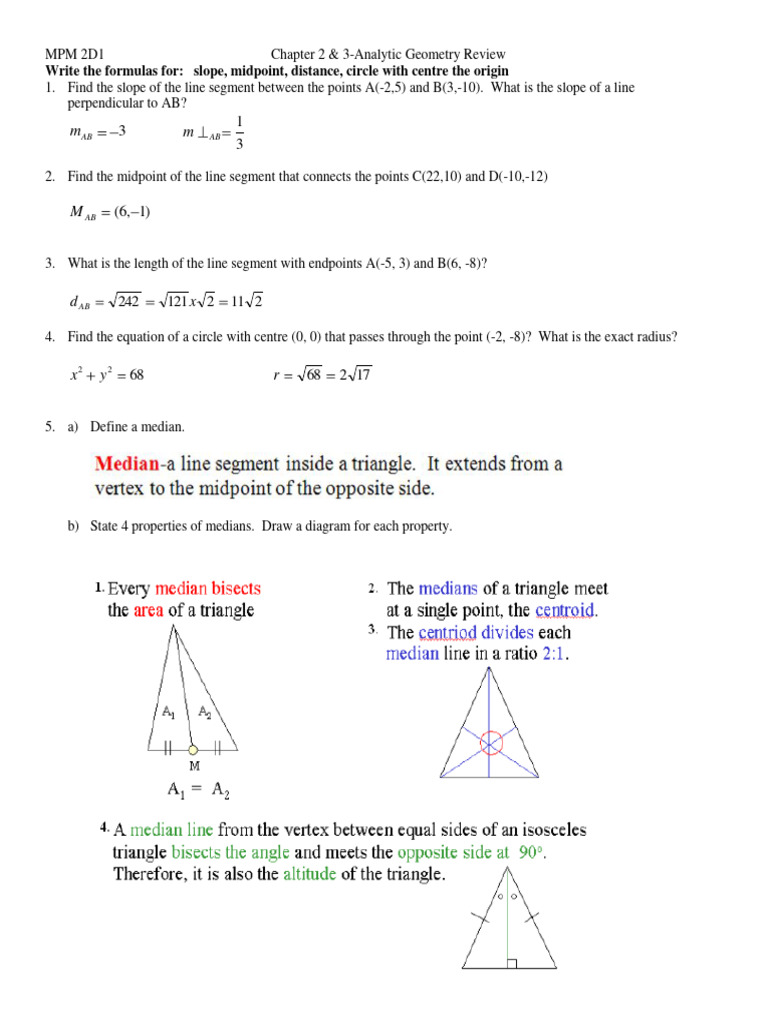 Analytic Geo Review Ans | PDF | Circle | Analytic Geometry