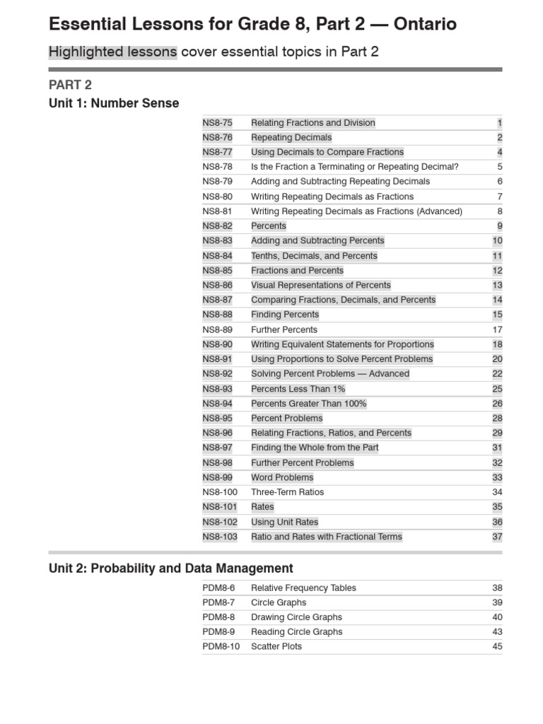 Essential Lessons For Grade 8, Part 2 - ON - 1 | PDF