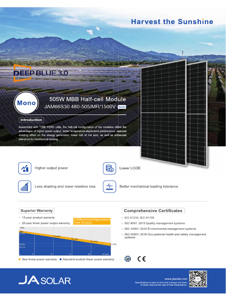 Panel Solar W Ja Solar Mono Perc HC Jam S MR 25036889 Techsheetsup | PDF | Sustainable Energy ...