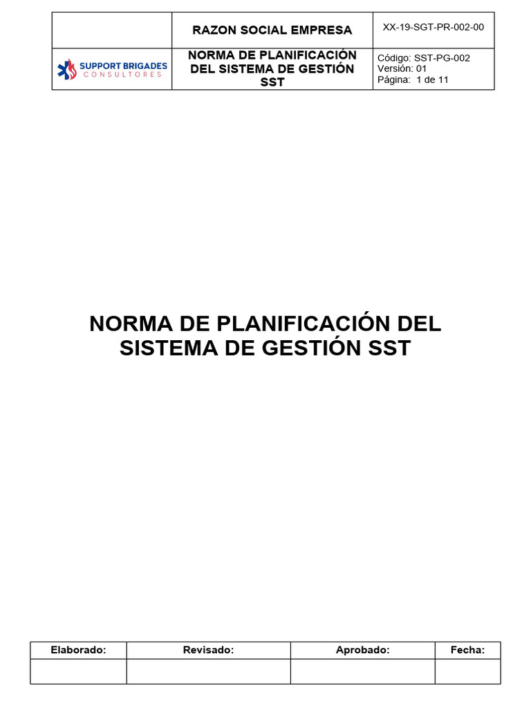 XX-19-SGT-PR-002-00 - Norma de Planificación Del Sistema de Gestión SST | Descargar gratis PDF ...