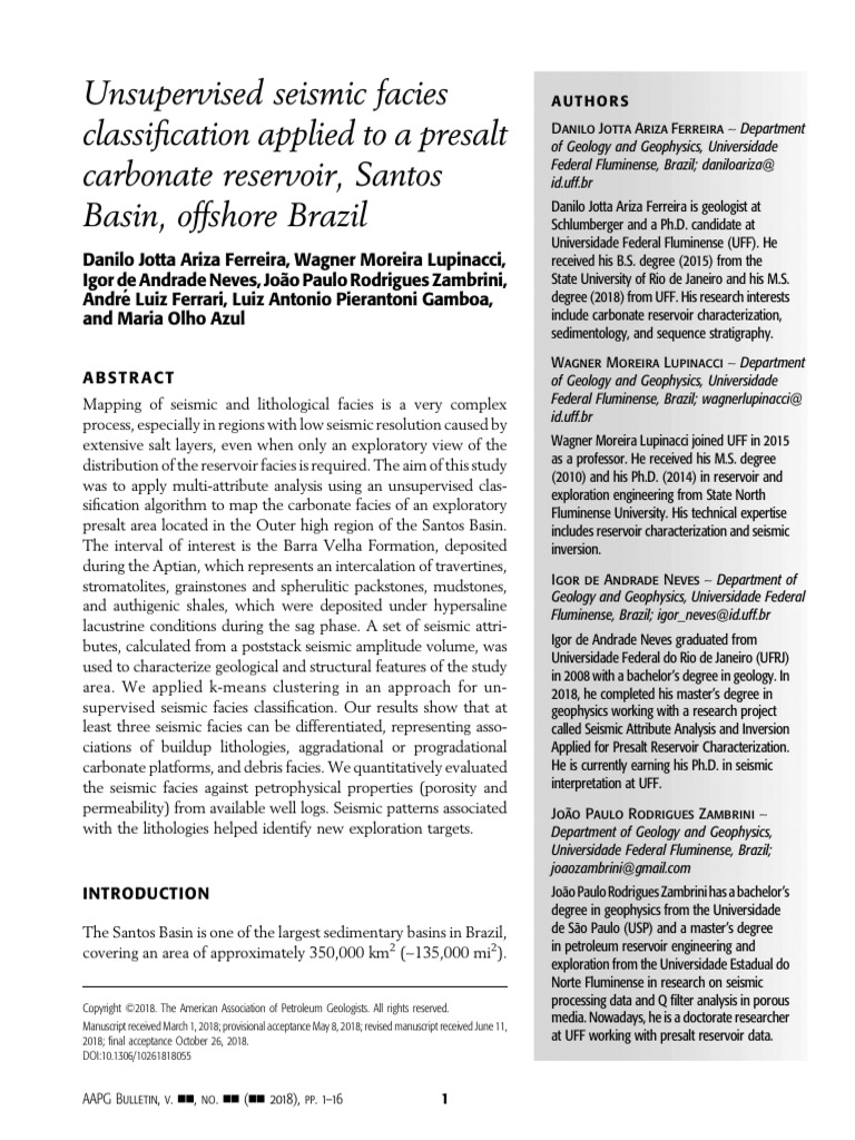 Ferreira 2018 Unsupervised Seismic-Facies AAPG | PDF | Principal Component Analysis | Cluster ...