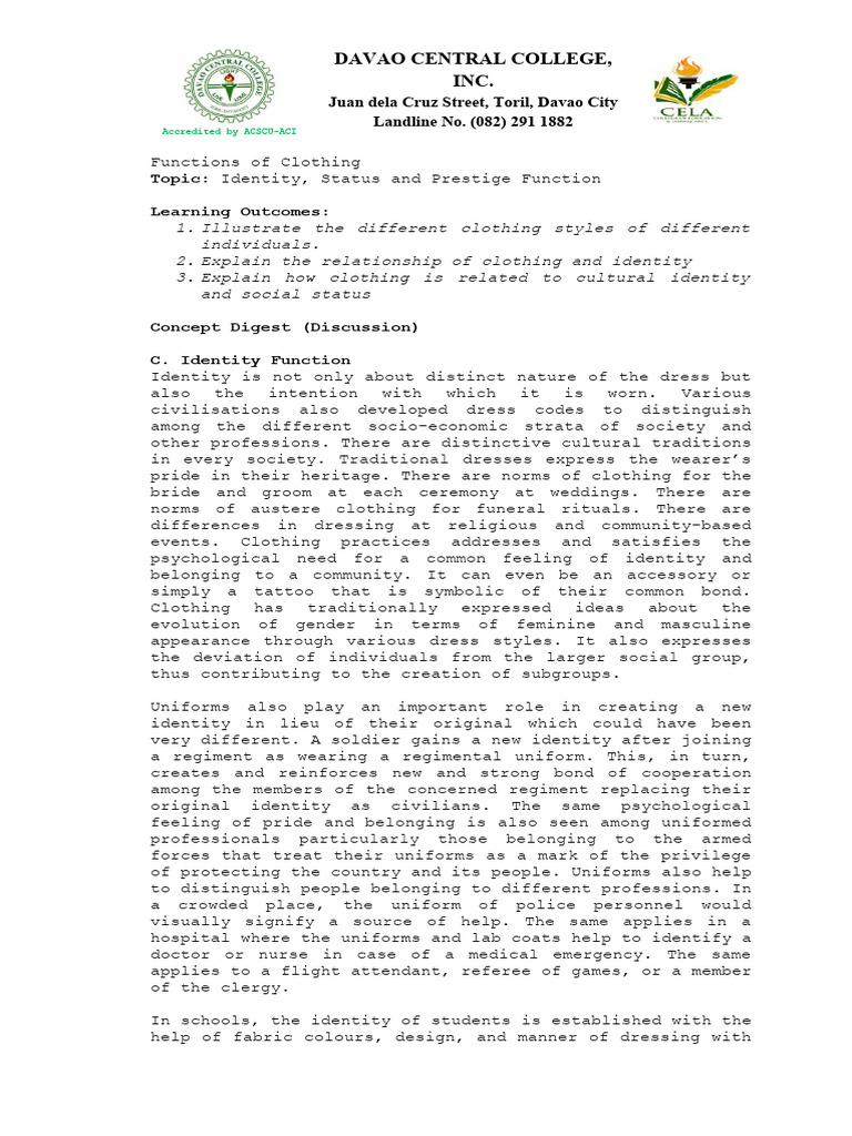 TLE M15 Functions of Clothing 2 | PDF | Clothing | Identity (Social ...