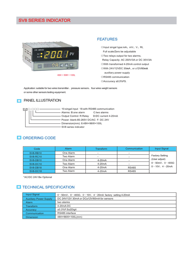 SV8 Series Sensor Meter - Pressure Meter | PDF