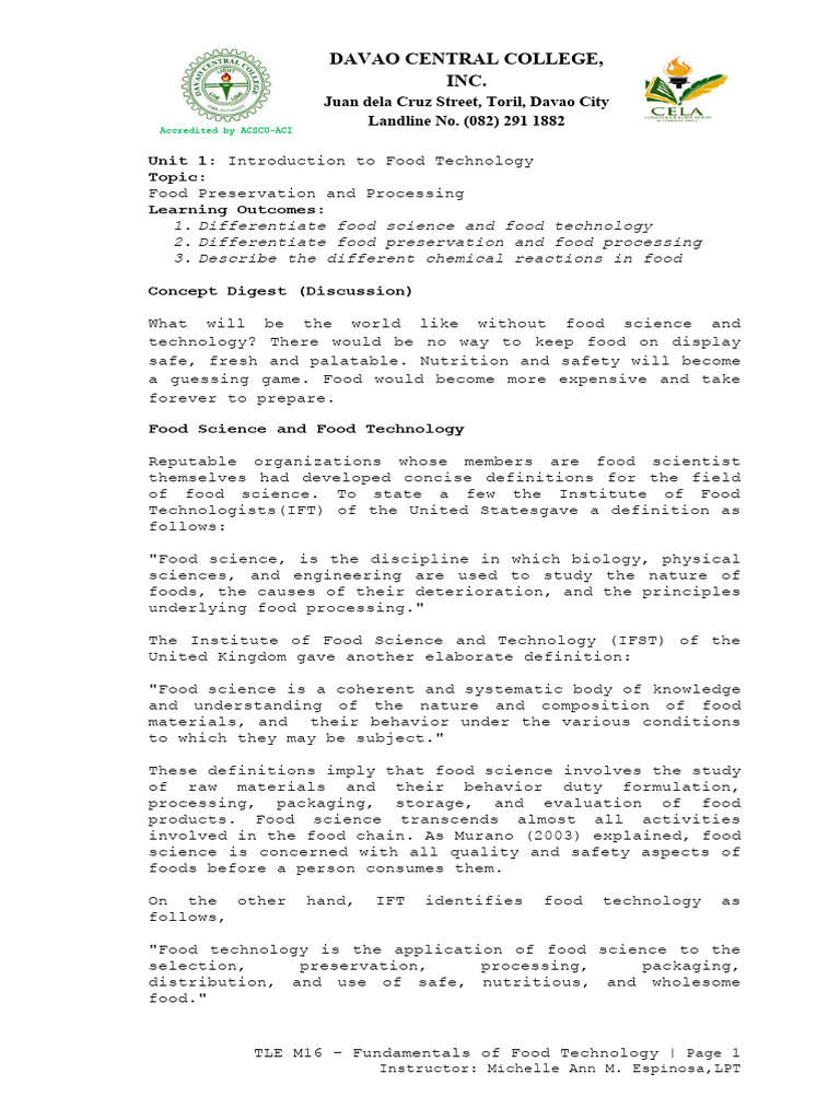 1 Food Preservation and Processing | PDF | Food Science | Chemistry