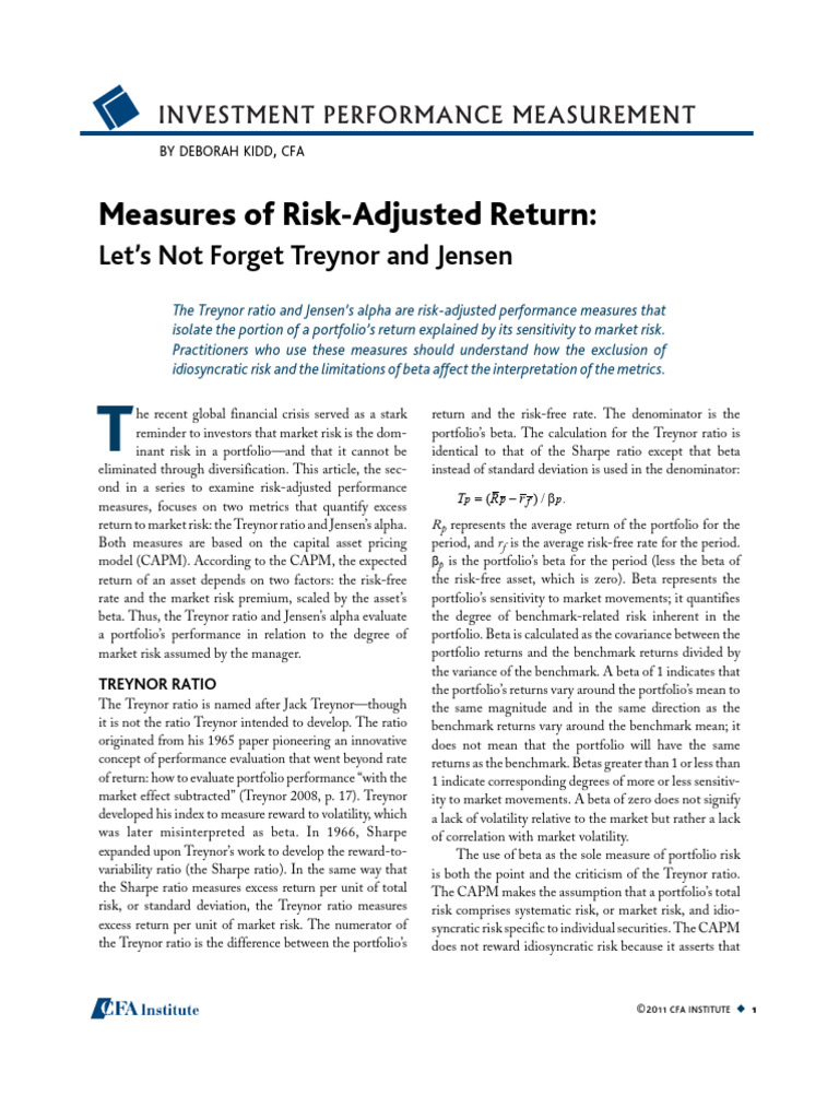 The Treynor Ratio and Jensens Alpha 1 | PDF | Beta (Finance) | Sharpe Ratio