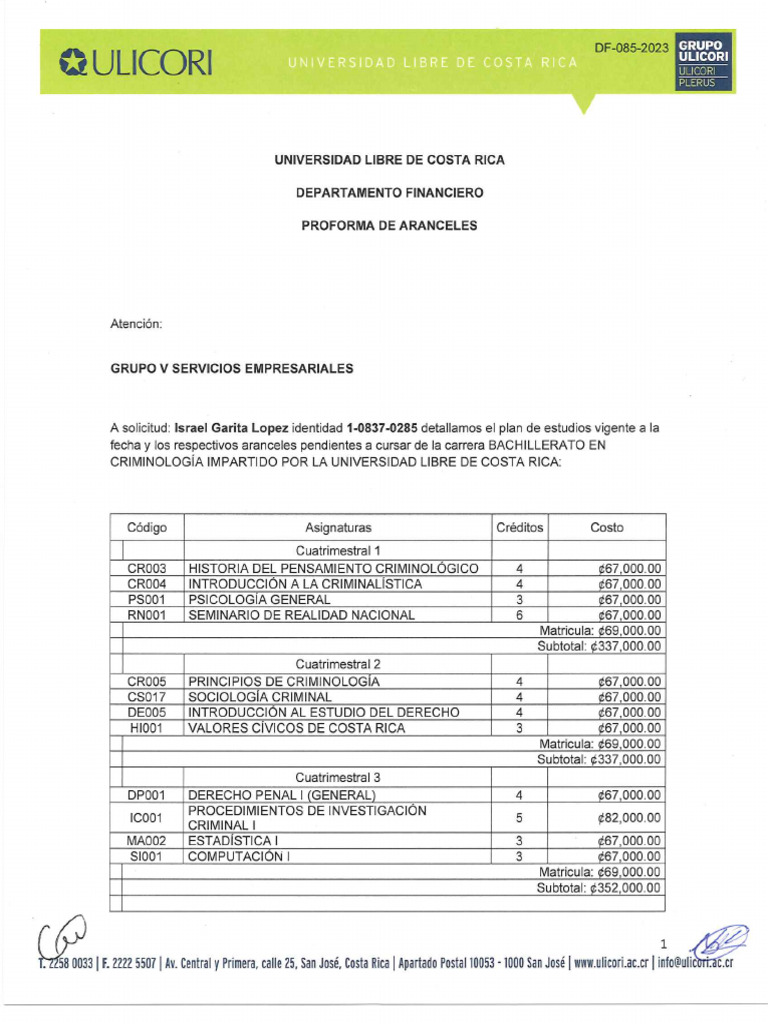Factura Proforma - Ulicori - Israel Antonio Garita Lopez | PDF