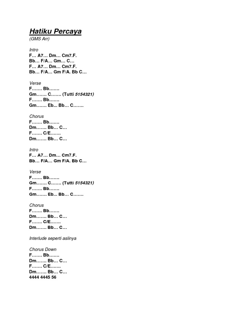 Hatiku Percaya (GMS Arr) - Chord Sheet | PDF