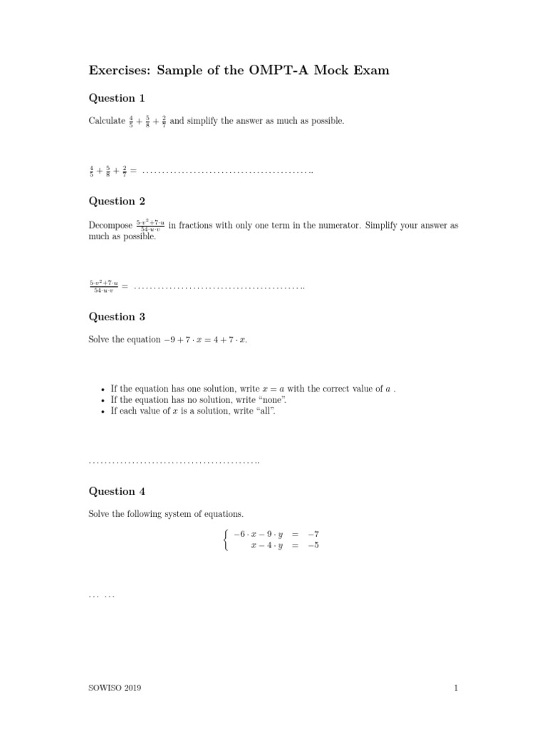 Sample of The OMPT-A Mock Exam | PDF | Equations | Mathematics