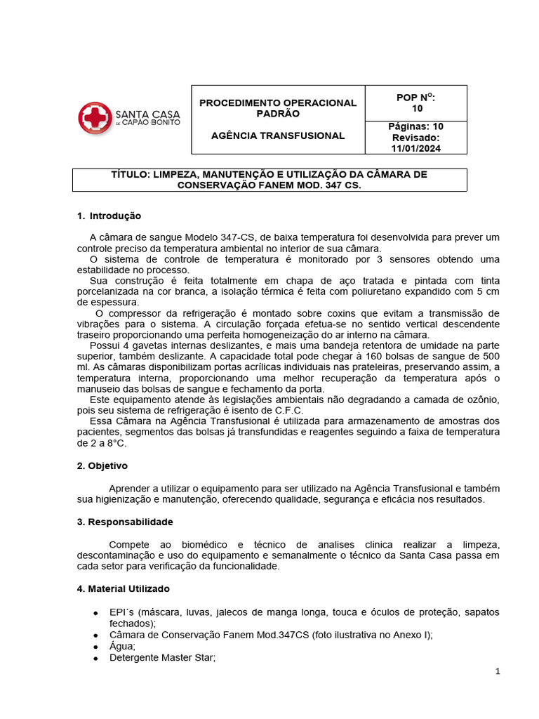 Limpeza, Manutenção e Utilização Da Câmara de Conservação Fanem Modelo ...