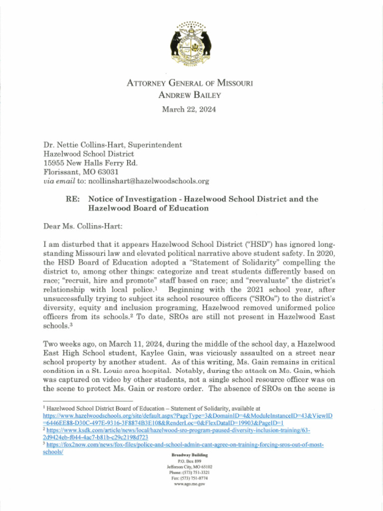 Missouri Attorney General - Notice of Investigation | PDF