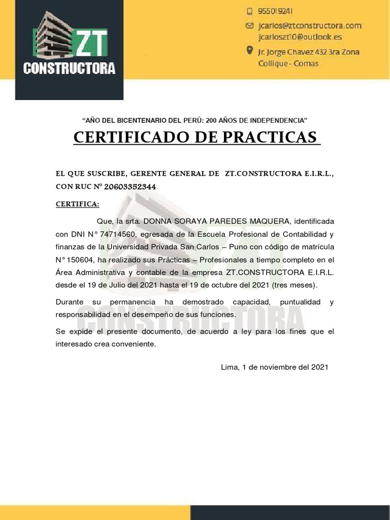 Certificado de Practicas | PDF