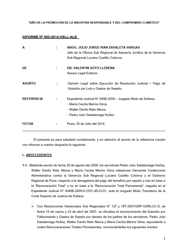 Opinión Legal sobre Subsidio por Sepelio | PDF | Presupuesto ...
