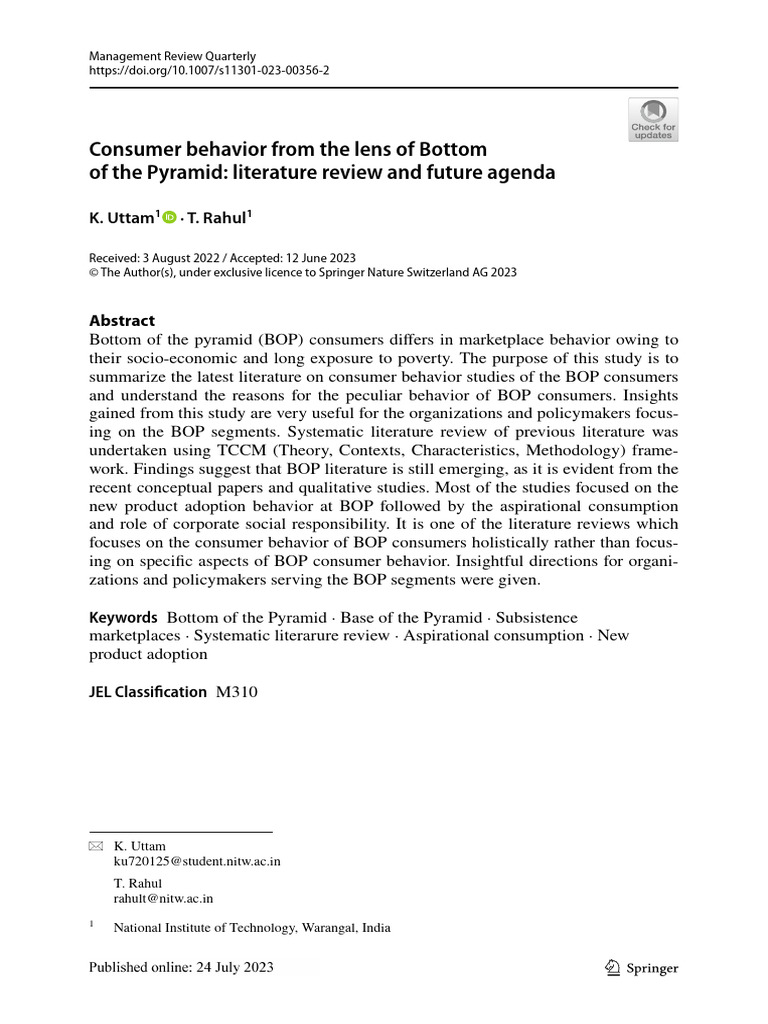 Consumer Behavior From The Lens of Bottom of The Pyramid: Literature ...