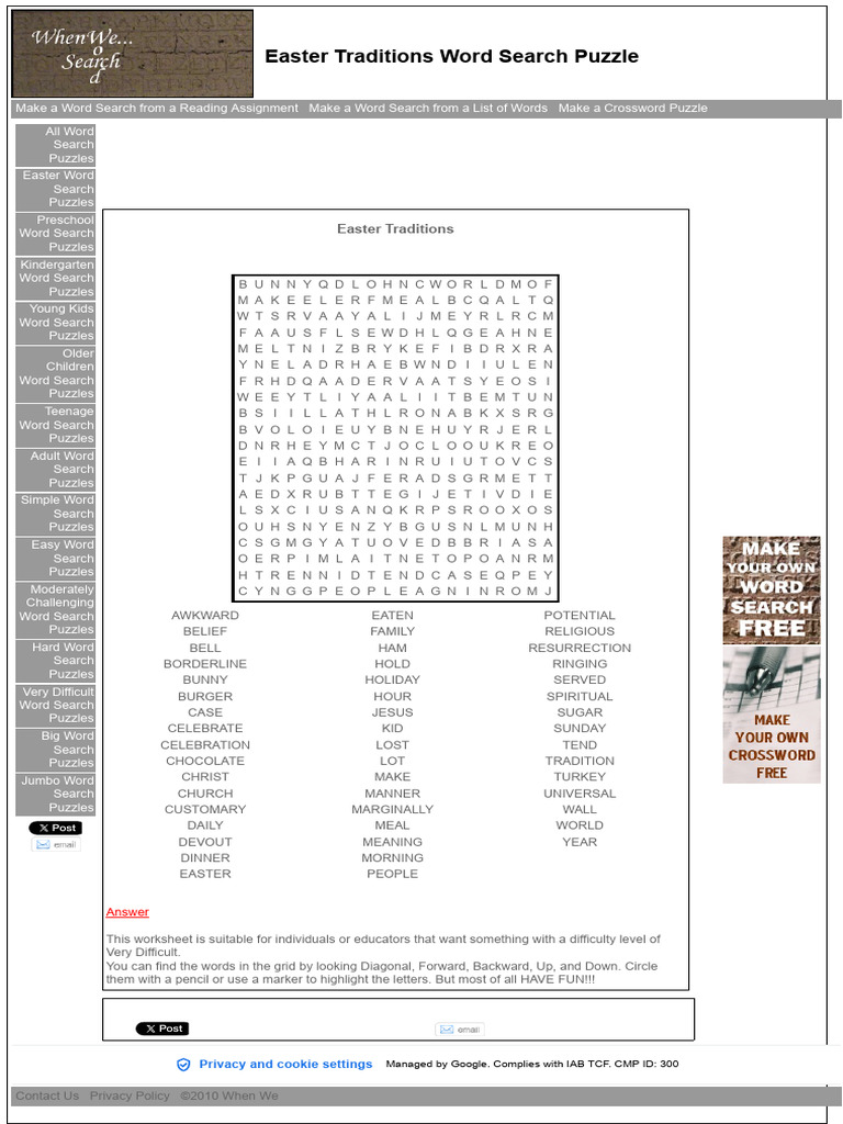 Easter Traditions Word Search Puzzle | PDF | Word Search
