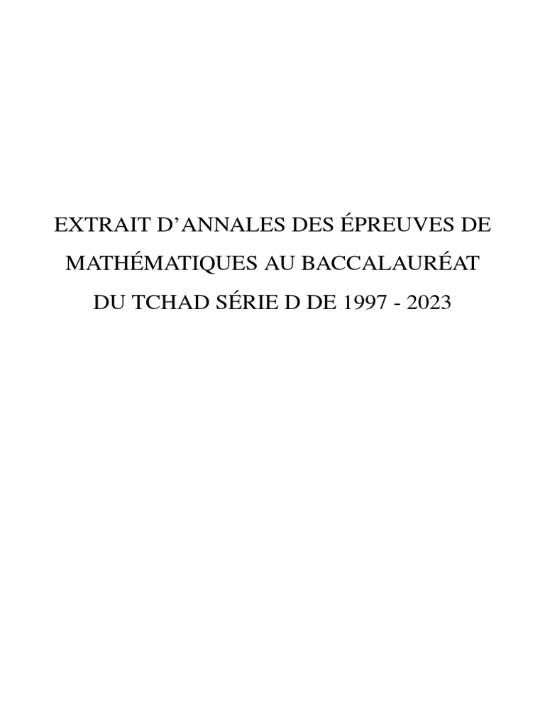 Annales Maths Bac D Tchad 2023 | PDF | Fonction (Mathématiques ...