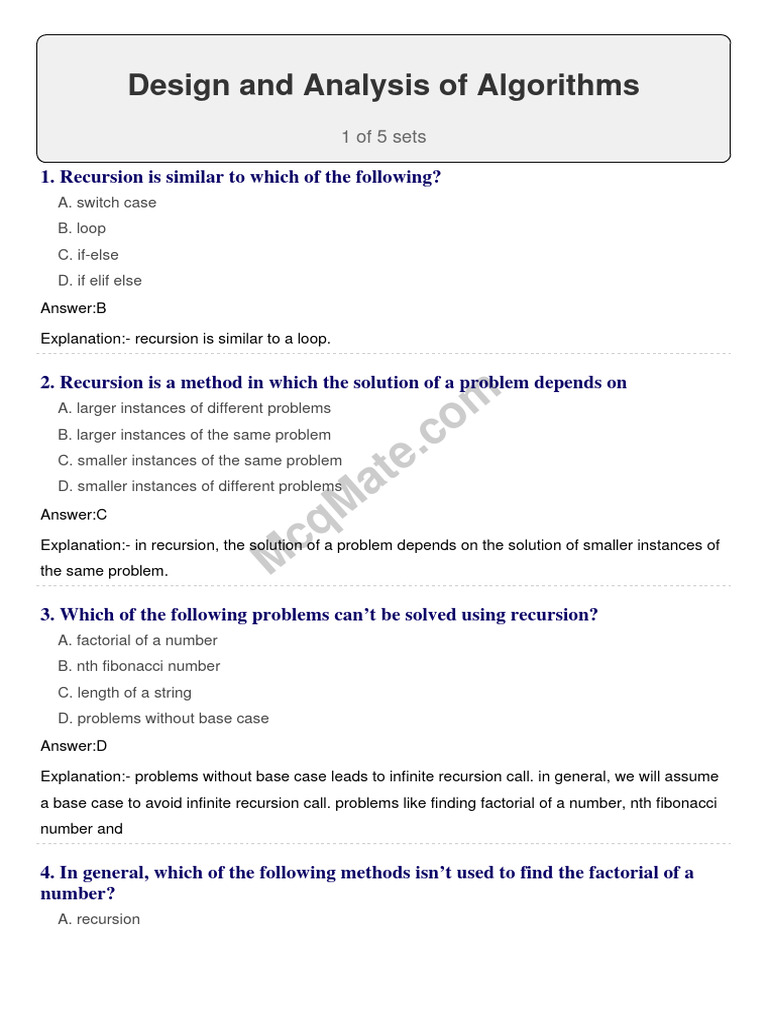 Design-And-Analysis-Of-Algorithms (Set 1) | PDF | Arithmetic | Mathematics