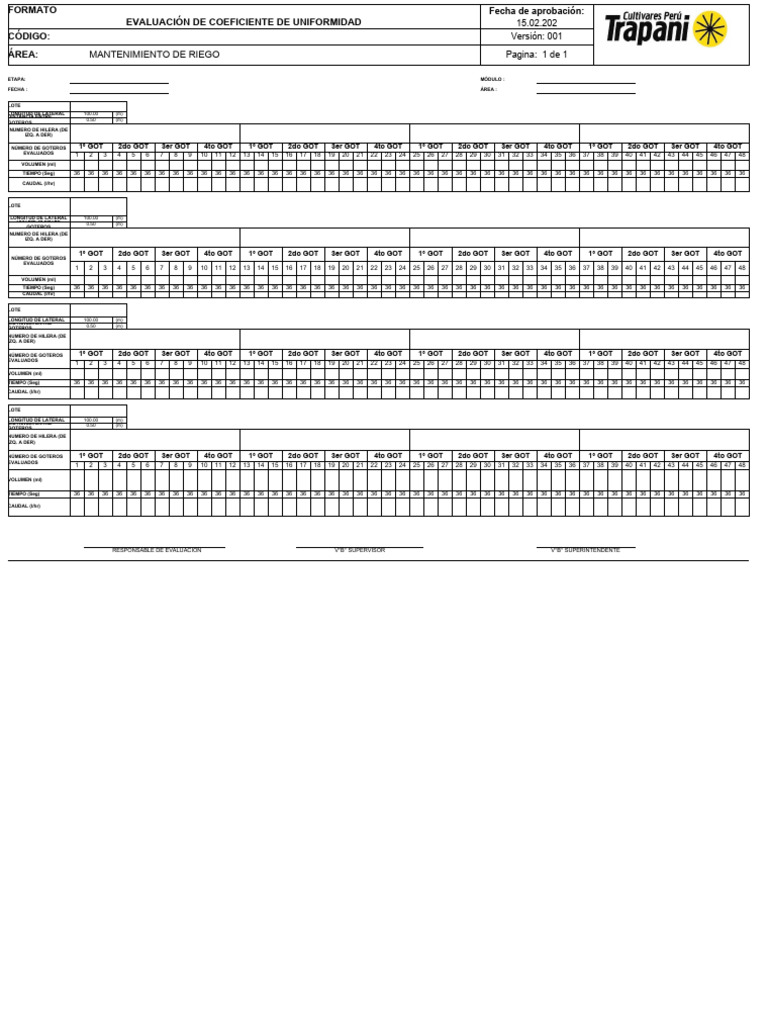 Formato de Coeficiente de Uniformidad | PDF