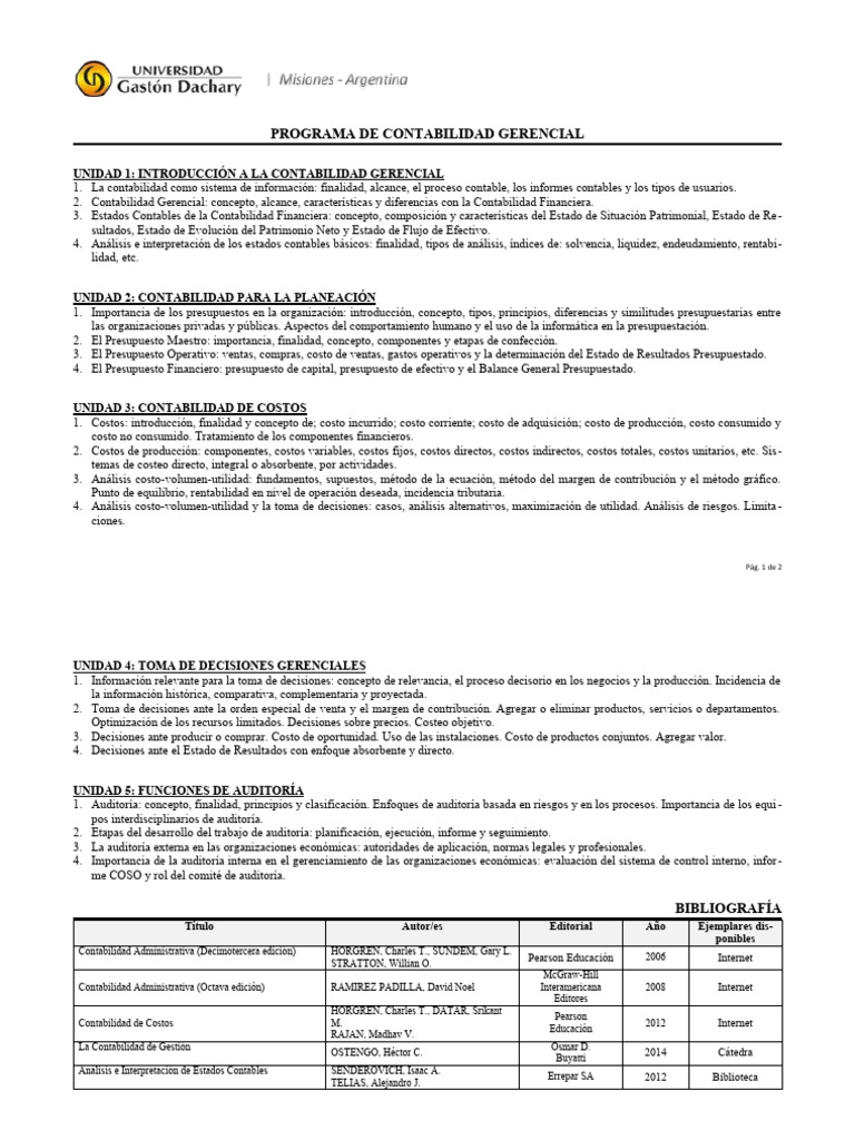 Programa Contabilidad Gerencial | PDF | Contabilidad | Presupuesto