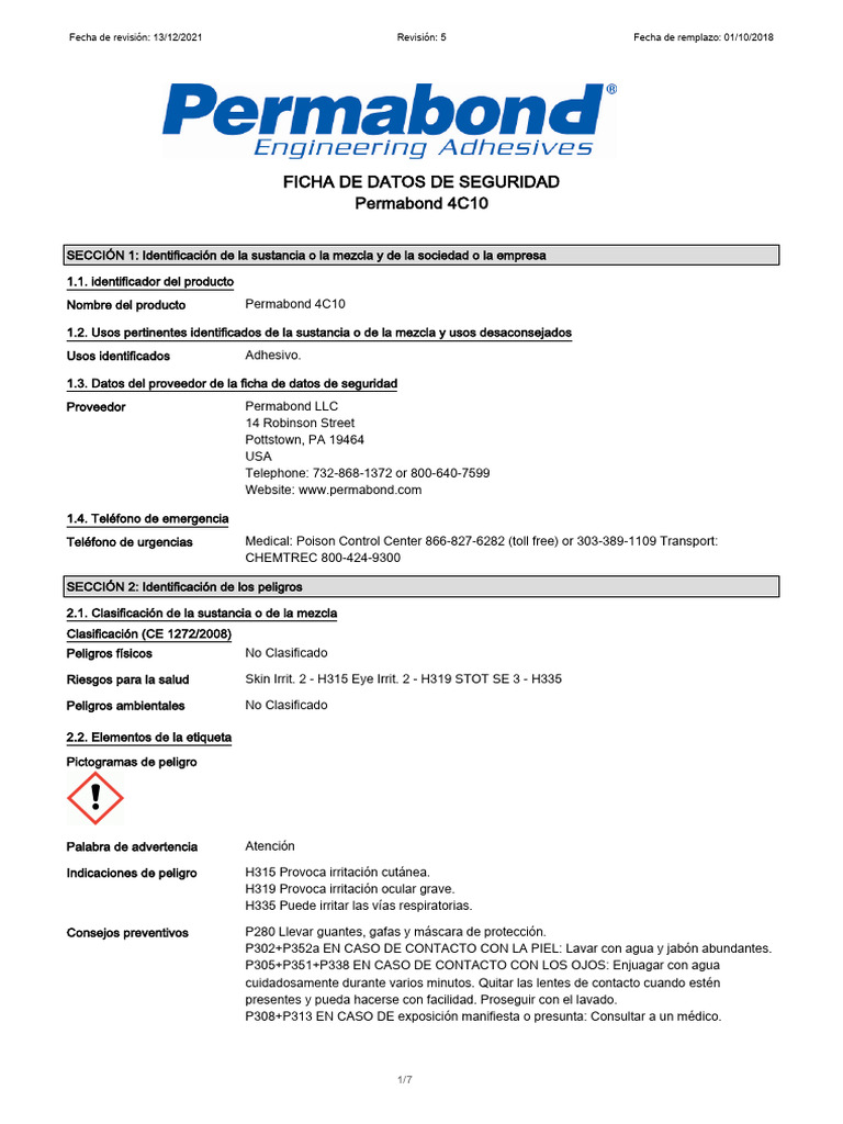 Permabond 4C10 | PDF | Agua | Carbón