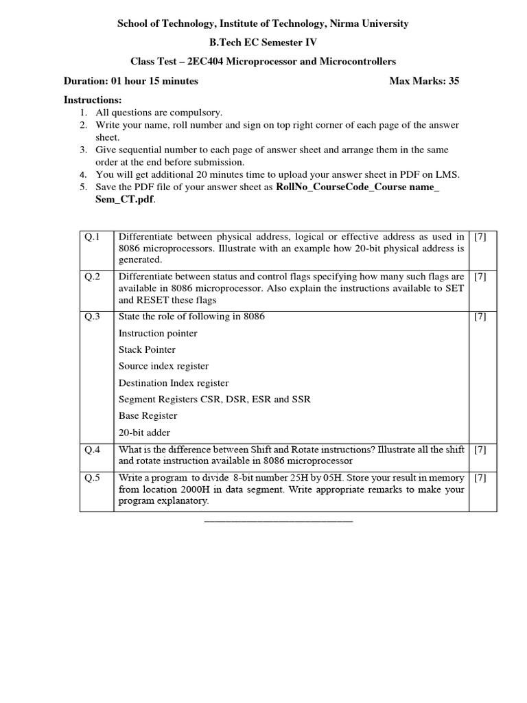 B.Tech EC Microprocessors Exam | PDF | Computers