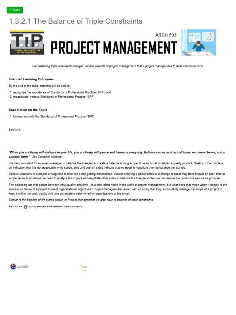 1.3.2.1 The Balance of Triple Constraints_ AR 503-ARCH52S1 - Project Management | PDF | Project ...