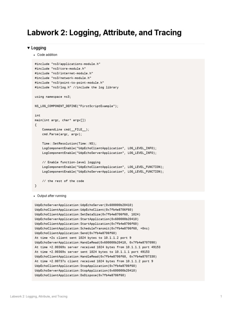 Labwork 2 Logging Attribute and Tracing | PDF | Network Topology | Network Architecture