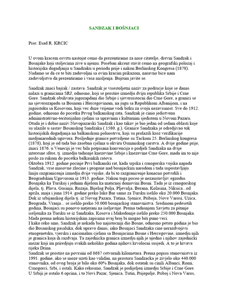 Sandzak I Bošnjaci | PDF