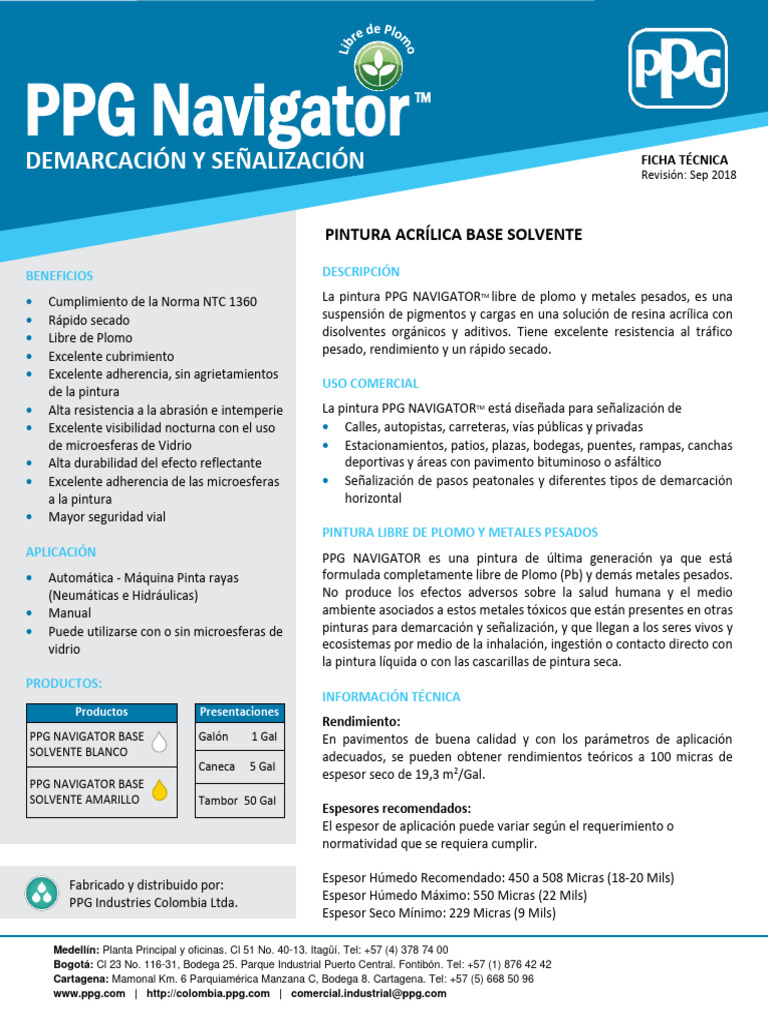 Ficha Técnica PPG Navigator TM | PDF | Pintar | Solvente