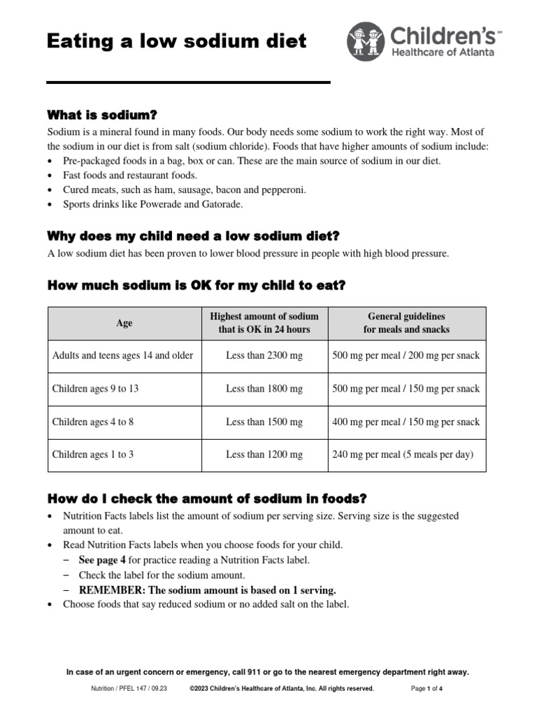 Low Sodium Diet Guide for Kids | PDF | Sauce | Breads