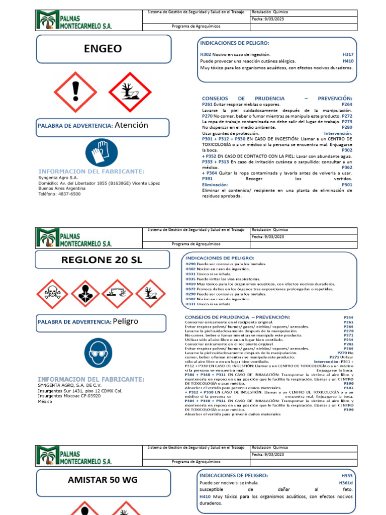 Rotulación Agroquimicos Palmas Montecarmelo | PDF | Pesticida ...