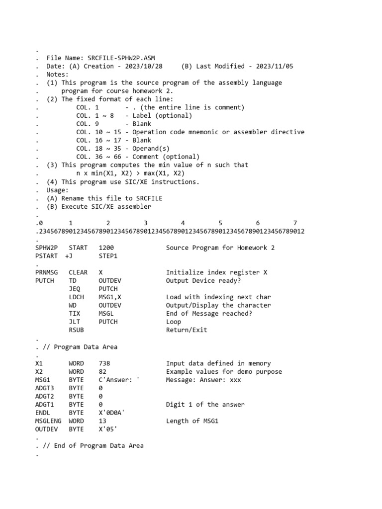 Srcfile Sphw2p Asm | PDF | Assembly Language | Computer Programming