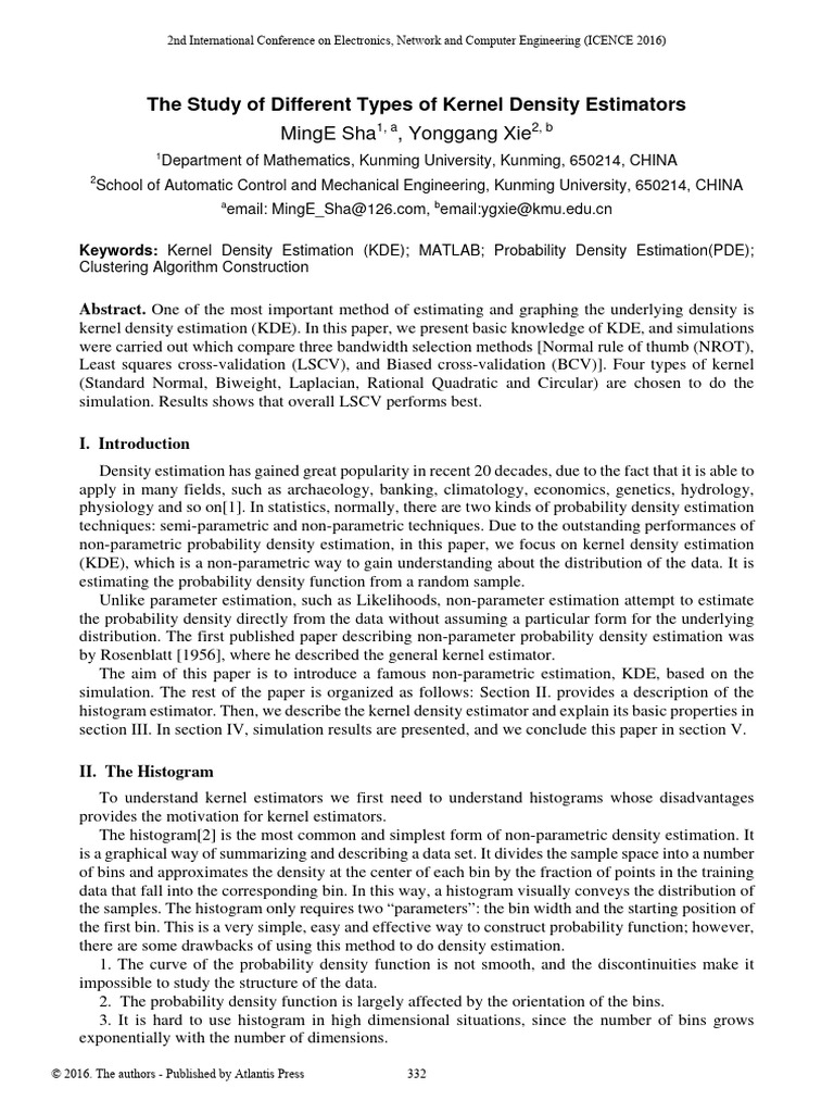 The Study of Different Types of Kernel Density Estimators: Minge Sha ...