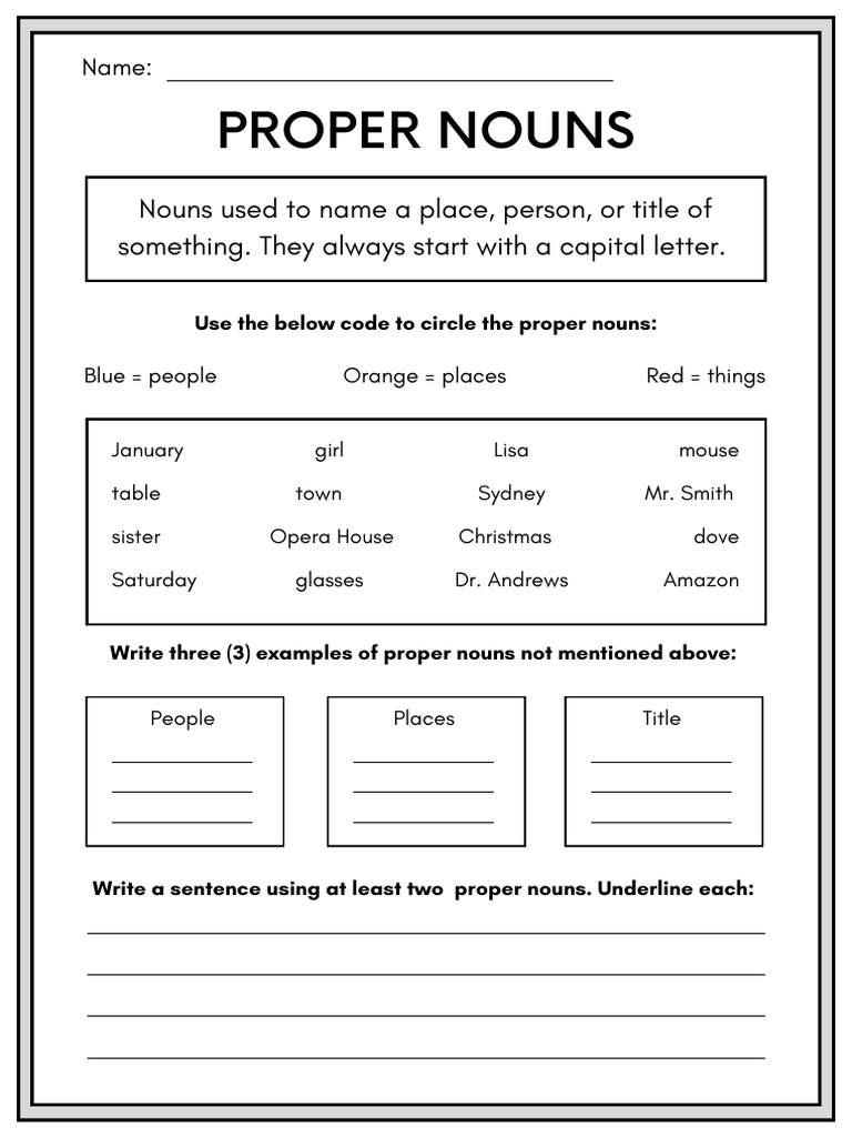 Proper Nouns Worksheet for Grade 1 | PDF