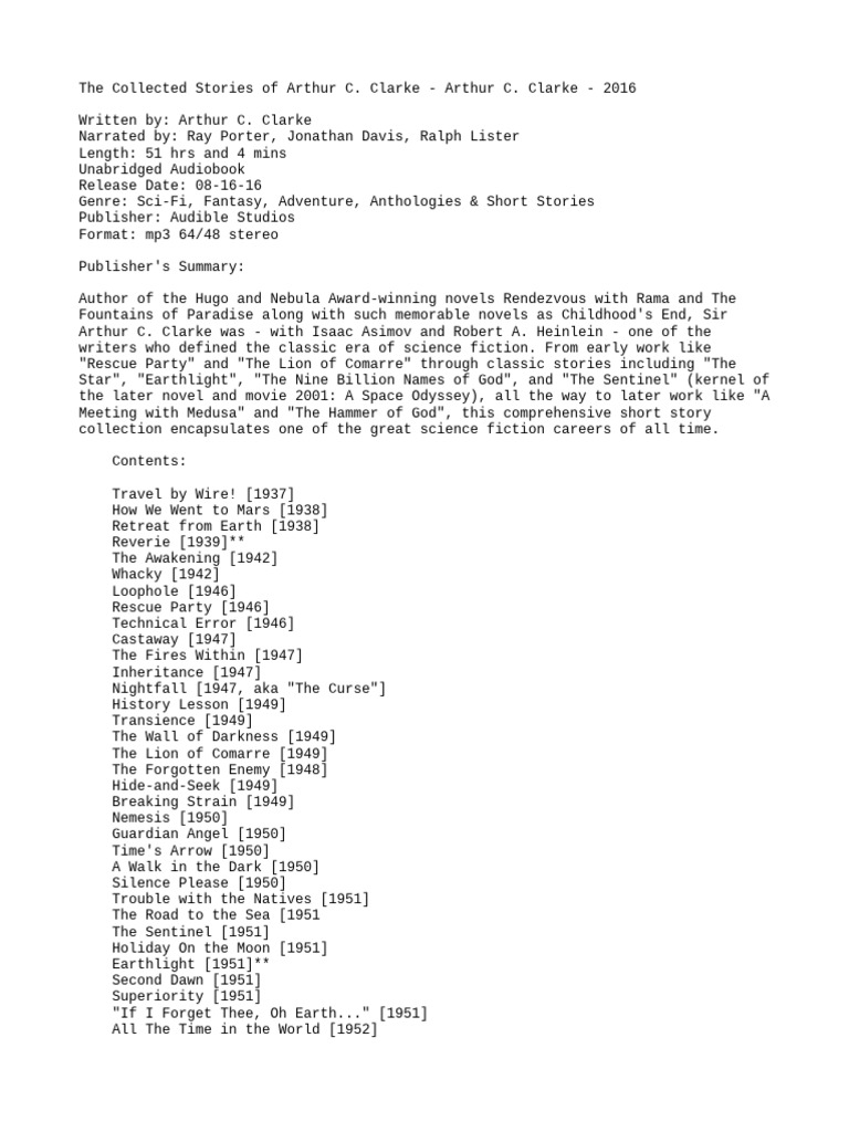 Collected Stories of Arthur C. Clarke | PDF | Science Fiction