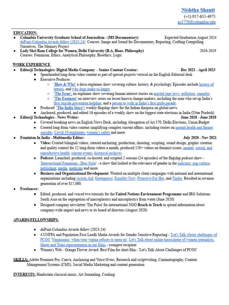 Nishtha Shanti Resume | PDF