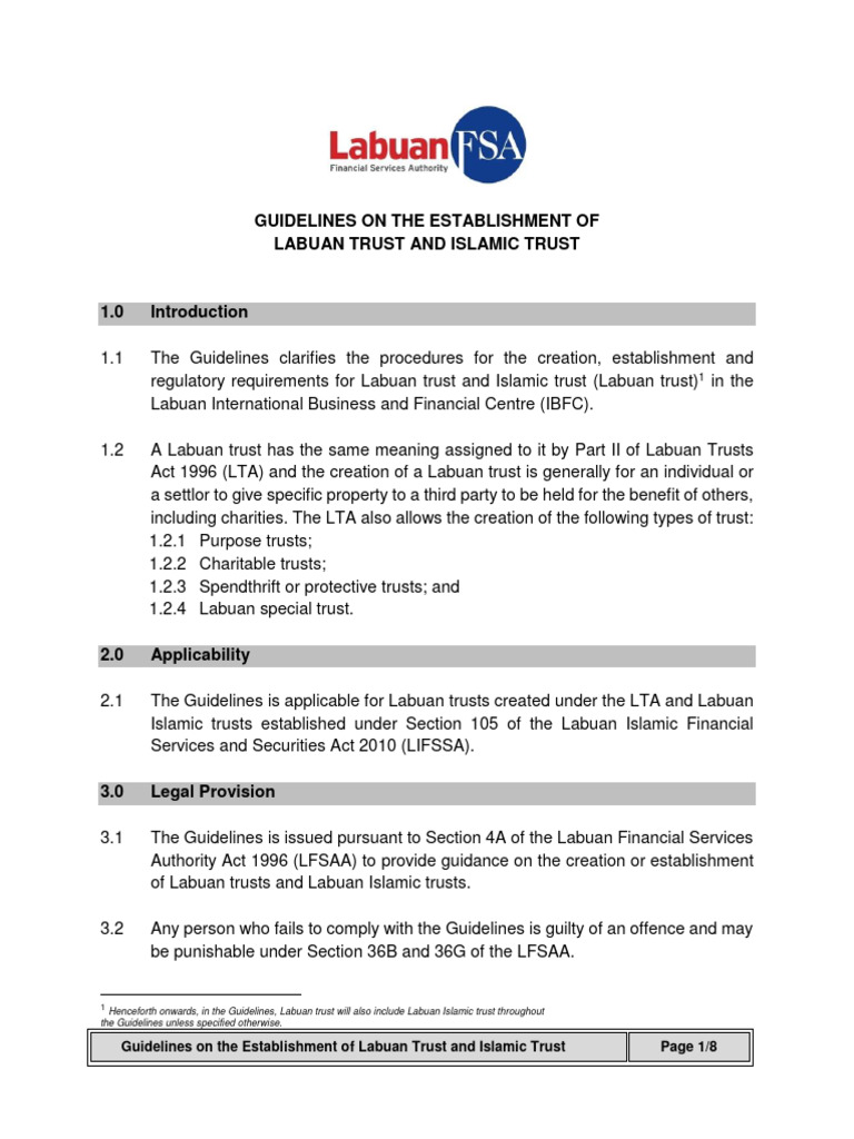 Labuan Trust and Islamic Trust Guidelines | PDF | Trustee | Islamic ...