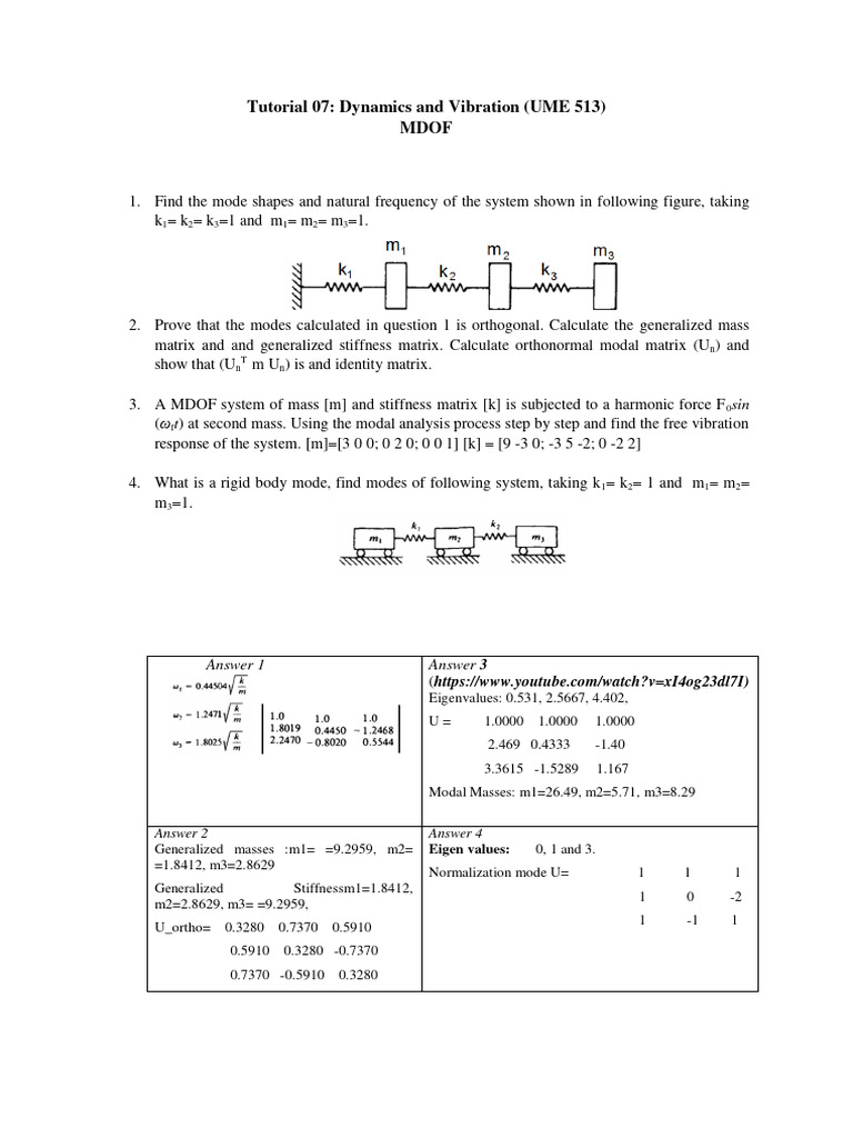 Tutorial 07 - MDOF - Modified Version | PDF | Technology & Engineering Tutorial 07 - MDOF - Modified Version | PDF | Technology & Engineering