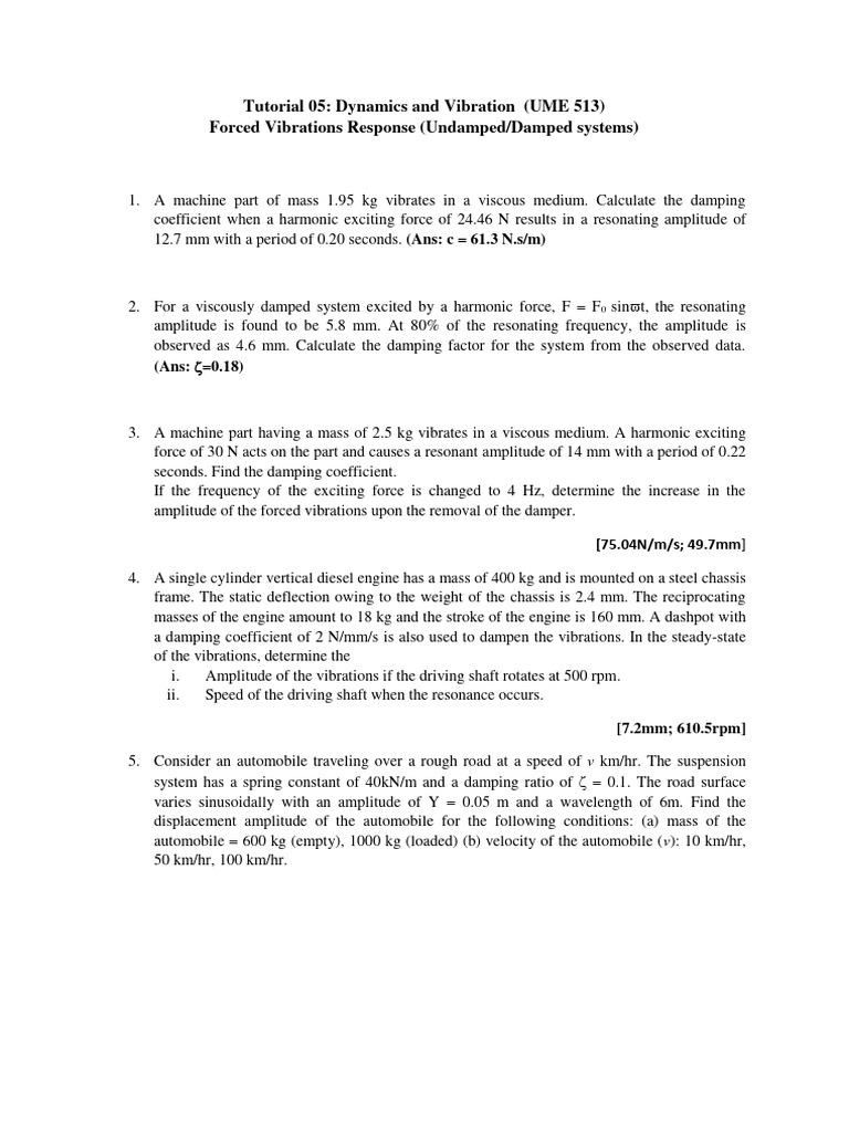 Tutorial 05 - Forced Vibration | PDF | Science & Mathematics | Technology & Engineering