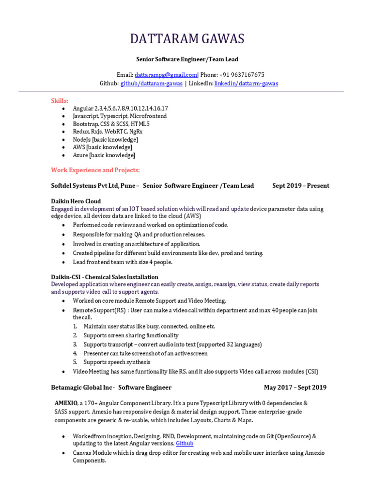 Dattaram Gawas Angular 8yrs Exp | PDF | Application Software | Cloud Computing