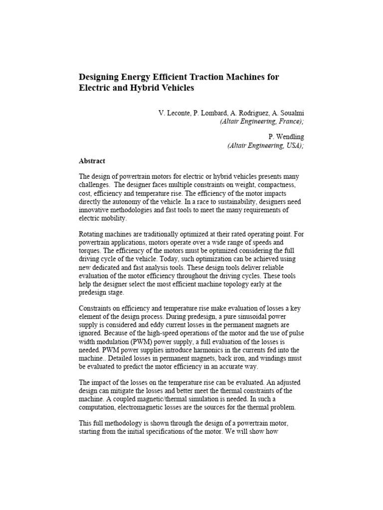 Energy Efficient Traction Machines Design | PDF | Electric Motor ...