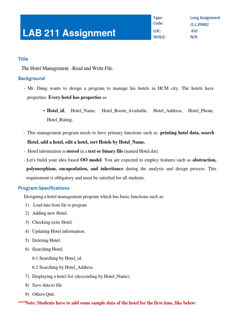 Hotel Management Program Design Guide | PDF | Menu (Computing) | Abstraction (Computer Science)